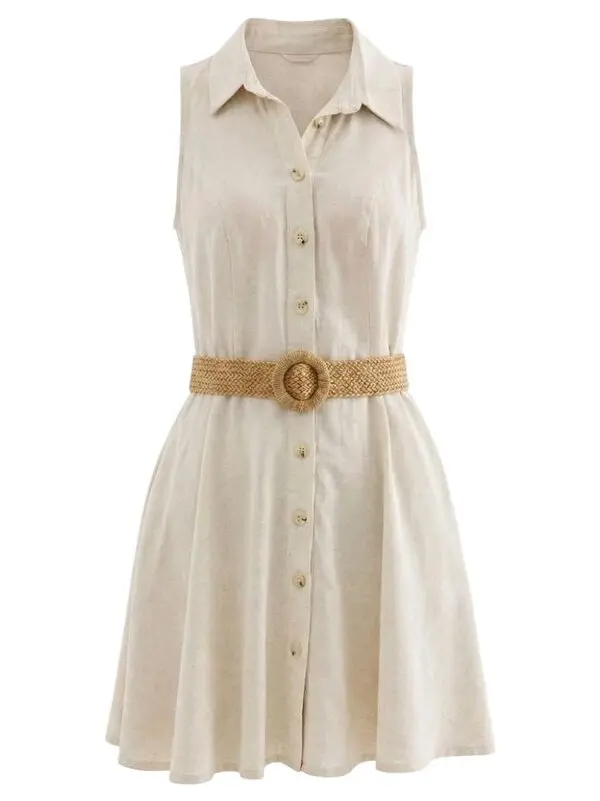 MONLICIA Belted Mini Shirt Dress - Beige