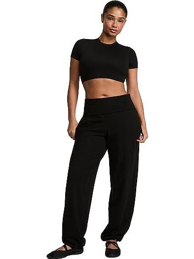 Pink All-day Cotton Foldover Jogger Pants - Black
