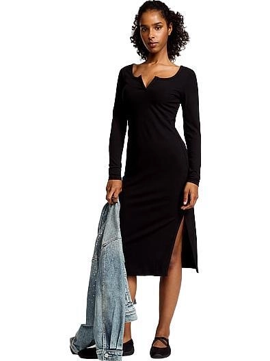 Pink All-day Soft Rib Long-sleeve Midi Dress - Black