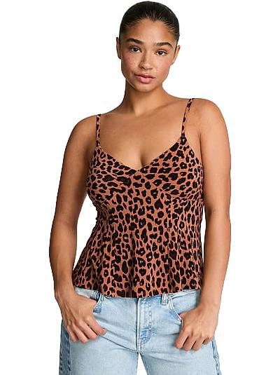 Pink Stretchy Knit Corset Tank Top - Print