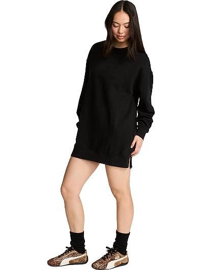 Pink Campus Fleece Extra-long Crew Sweatshirt - Black