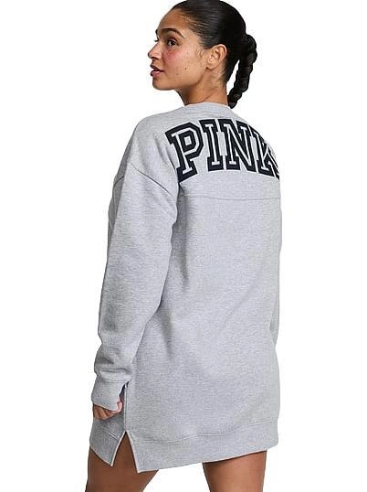 Pink Campus Fleece Extra-long Crew Sweatshirt - Grey