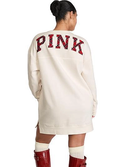 Pink Campus Fleece Extra-long Crew Sweatshirt - Grey