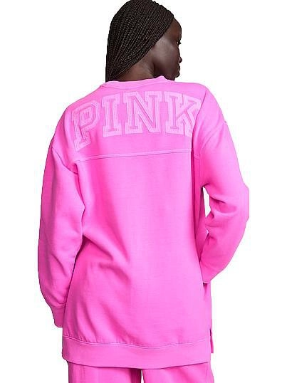 Pink Campus Fleece Extra-long Crew Sweatshirt - Pink
