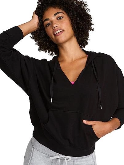 Pink Campus Fleece Shrunken Hoodie - Black