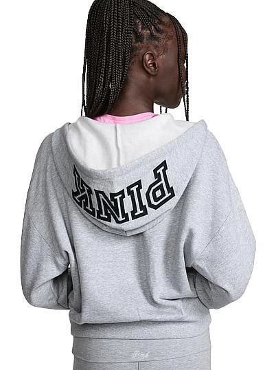 Pink Campus Fleece Shrunken Hoodie - Grey