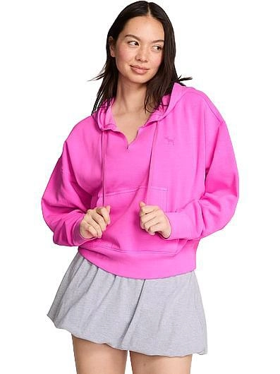 Pink Campus Fleece Shrunken Hoodie - Pink