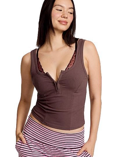 Pink All-day Soft Rib Hook-and-eye Tank Top - Brown
