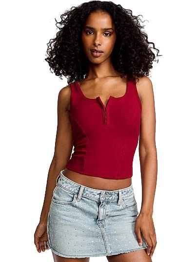 Pink All-day Soft Rib Hook-and-eye Tank Top - Red