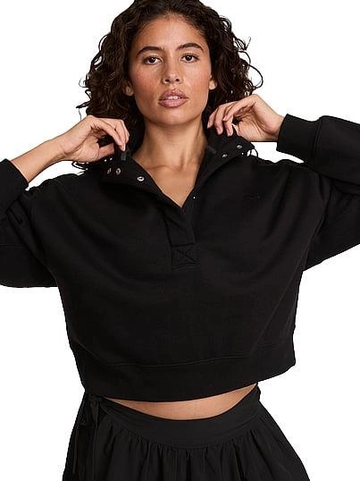 Pink Campus Fleece Snap-up Sweatshirt - Black
