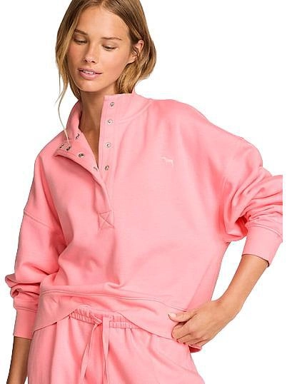 Pink Campus Fleece Snap-up Sweatshirt - Pink