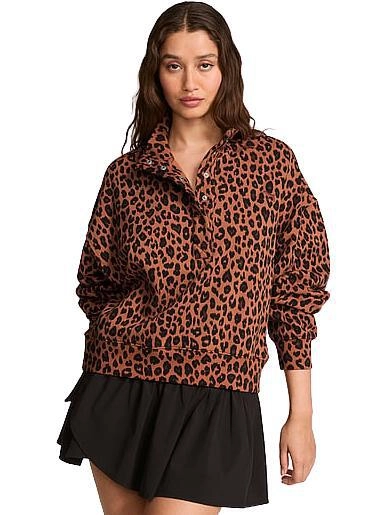 Pink Campus Fleece Snap-up Sweatshirt - Print