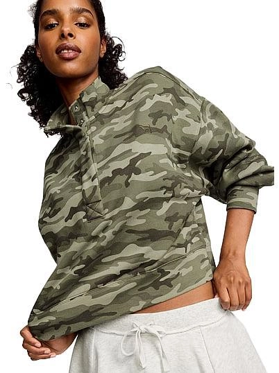 Pink Campus Fleece Snap-up Sweatshirt - Print