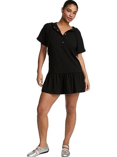 Pink All-day Cotton Hooded Romper - Black