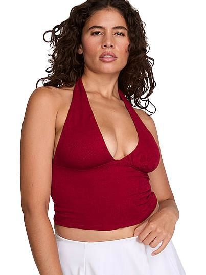 Pink Base Lace Halter Top - Red