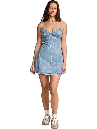 Pink Denim A-line Dress - Blue