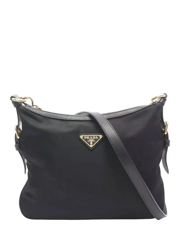 Prada Saffiano Trimmed Tessuto Zip Top Crossbody Bag - Black