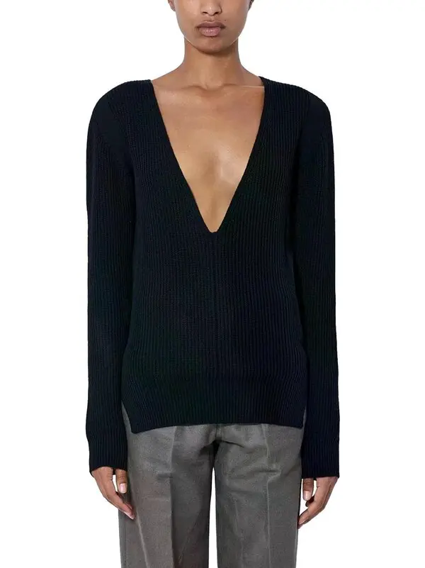 Rick Owens Ribbed-knit V-neck Sweater - Black