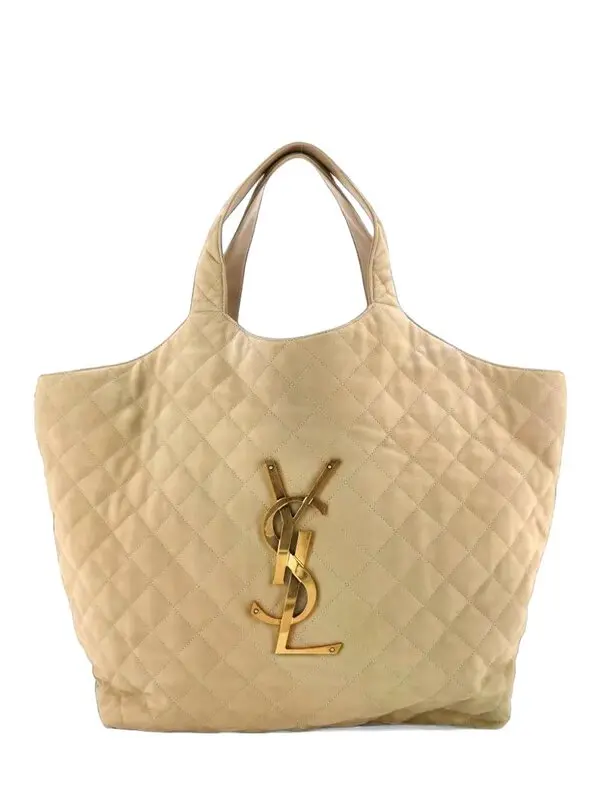Saint Laurent Icare Shopping Quilted Nubuck Maxi Tote Bag - Neutrals