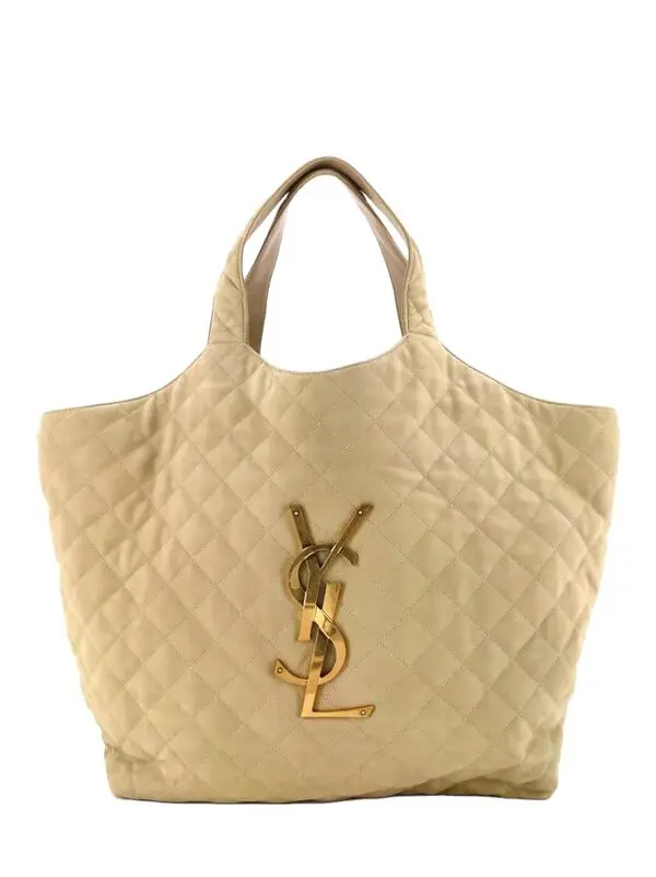 Saint Laurent Icare Shopping Quilted Nubuck Maxi Tote Bag - Neutrals