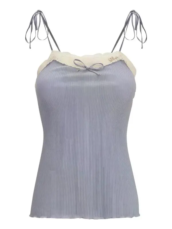 Chloé Cotton Jersey And Lace Tank Top - Grey