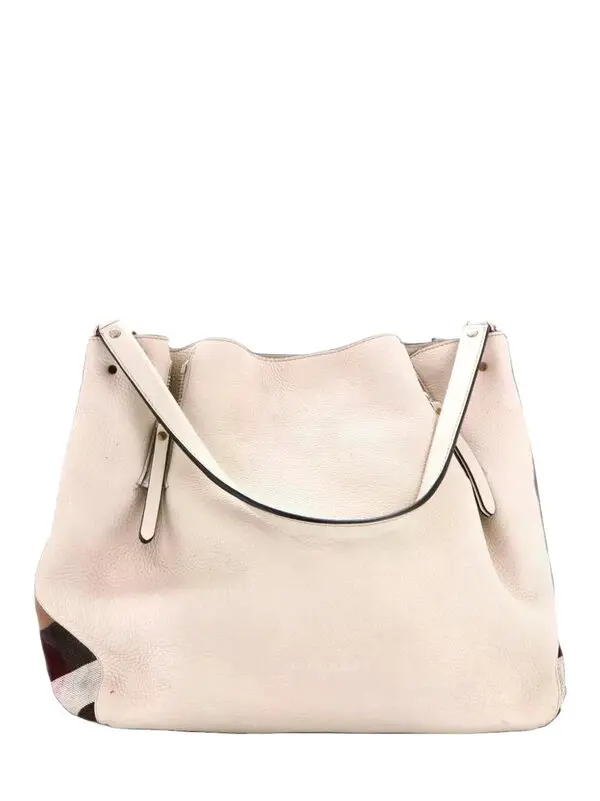 Burberry Maidstone Leather And House Check Canvas Medium Tote Bag - White