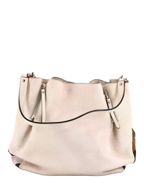 Burberry Maidstone Leather And House Check Canvas Medium Tote Bag - White