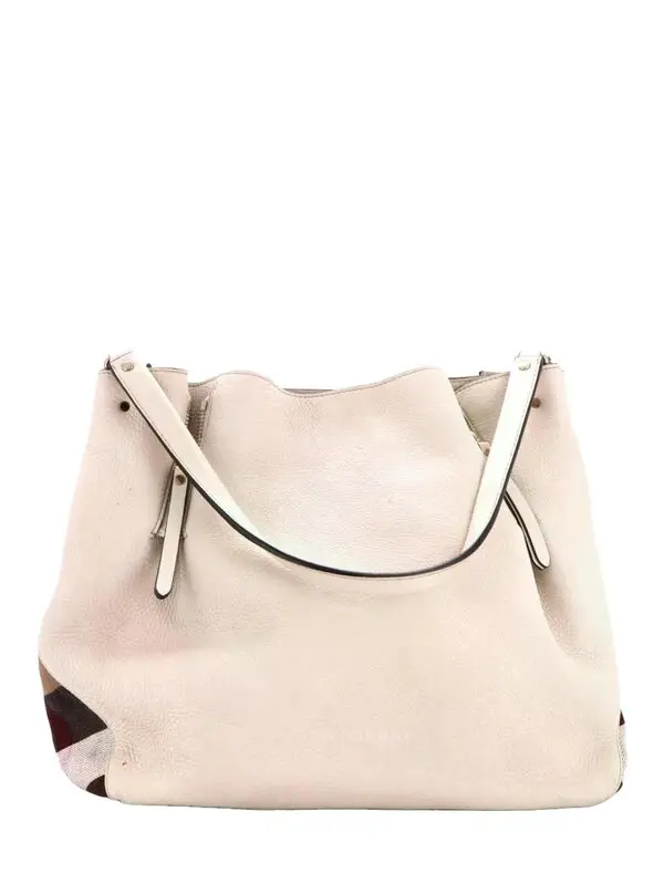 Burberry Maidstone Leather And House Check Canvas Medium Tote Bag - White