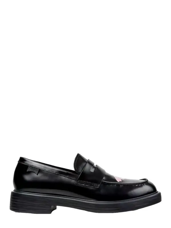 Camper Floral-print Leather Loafers - Black
