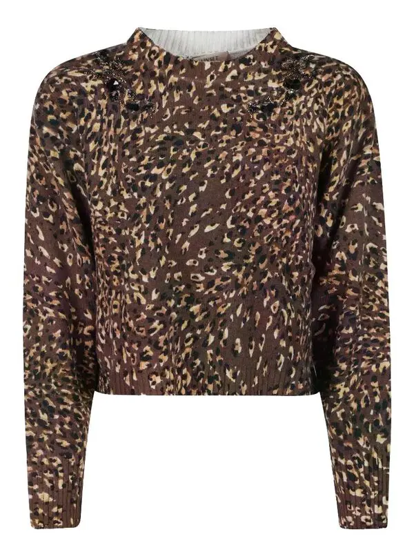 TWINSET Animal Print Embellished Sweater - Brown
