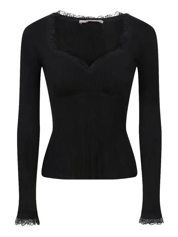 TWINSET Lace-trim Ribbed Jumper - Black