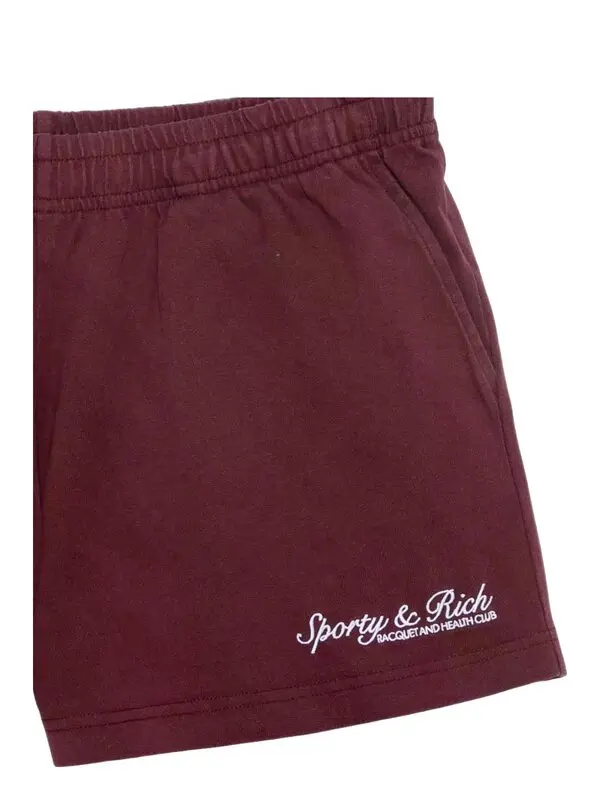 SPORTY & RICH Logo-print Cotton Shorts - Red