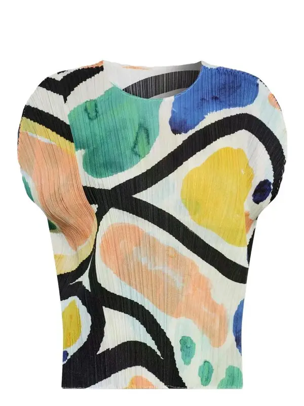 Issey Miyake Abstract-print Pleated Blouse - White