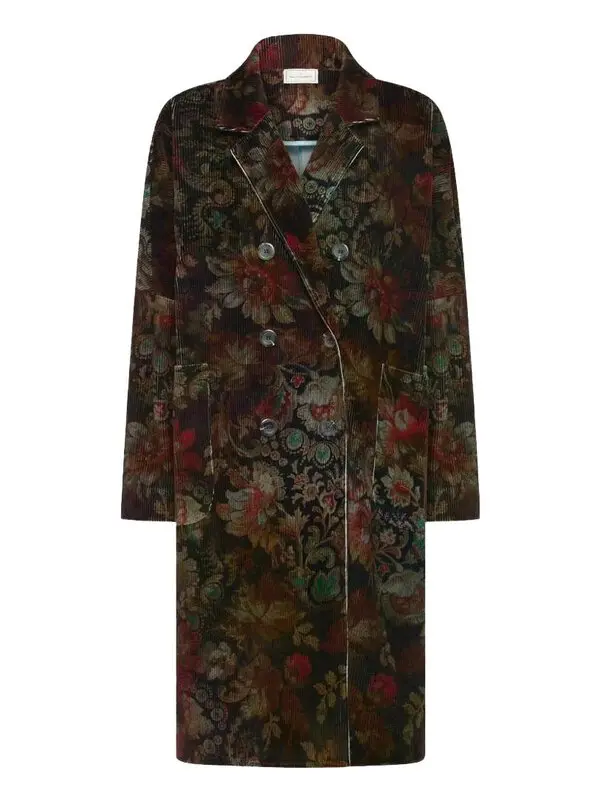 PIERRE-LOUIS MASCIA Griffintn Floral-print Double-breasted Coat - Brown