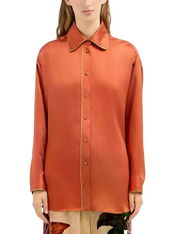 PIERRE-LOUIS MASCIA Mutka Long-sleeve Silk Shirt - Orange