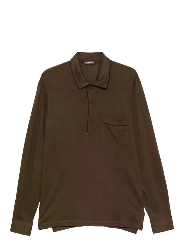 TOM FORD Long-sleeve Piqué Polo Shirt - Brown