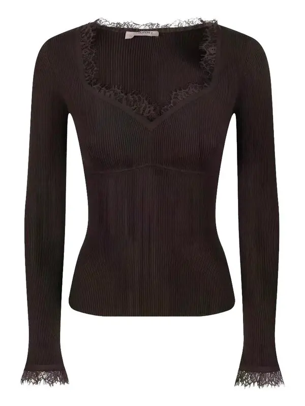 TWINSET Lace-trim Ribbed-knit Sweater - Brown