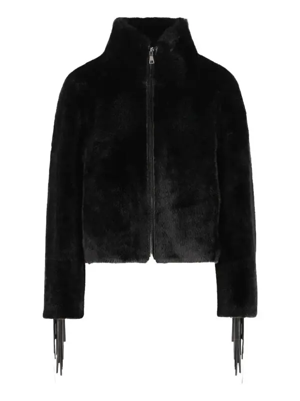 UNCOMMON Fringe-detail Funnel-neck Jacket - Black