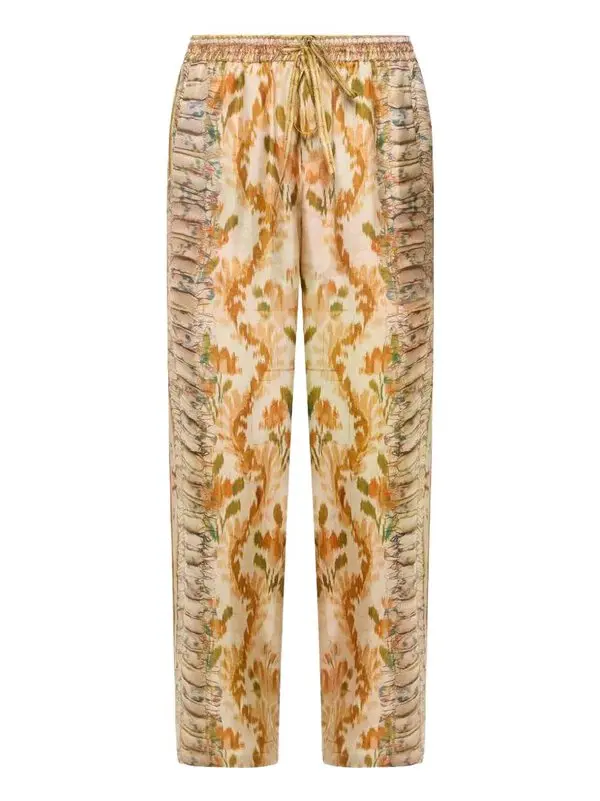 PIERRE-LOUIS MASCIA Aloe Abstract Print Silk Drawstring Trousers - Neutrals
