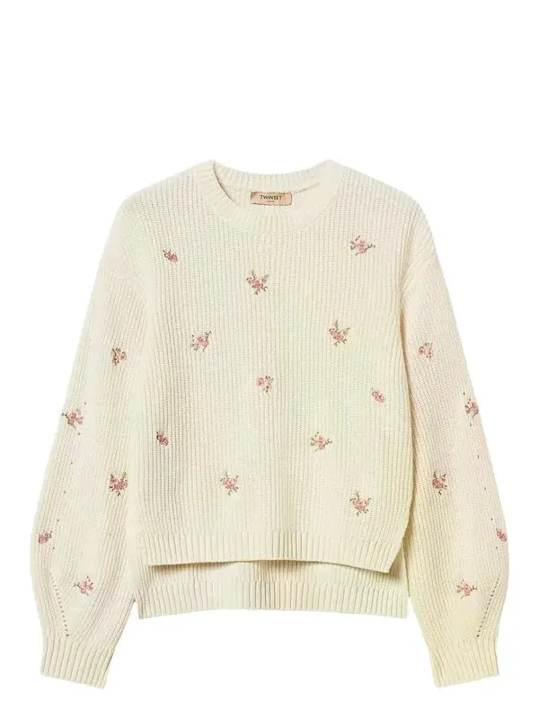 TWINSET Wool-blend Jumper With Floral Embroidery - Neutrals