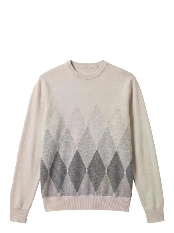 BALLANTYNE Cashmere Argyle Pattern Crew-neck Sweater - Neutrals