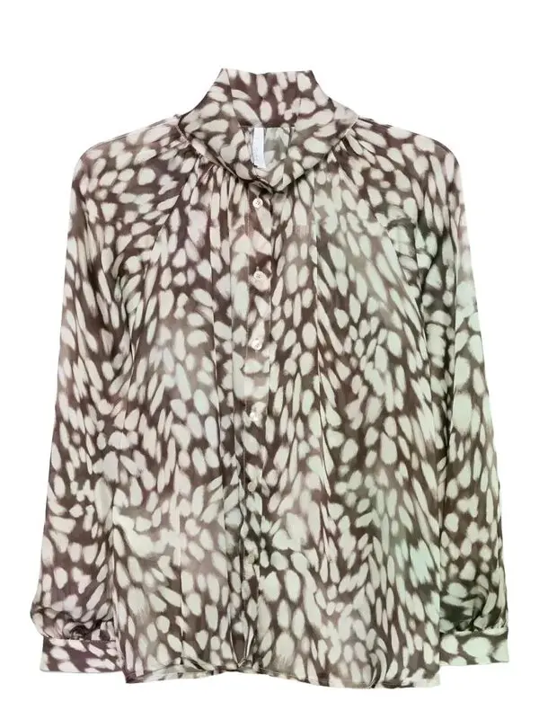 Imperial Abstract-print Gathered Blouse - Brown