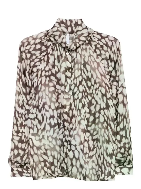 Imperial Abstract-print Gathered Blouse - Brown