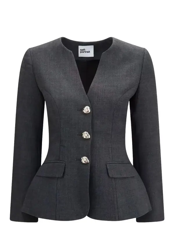 SELF-PORTRAIT Wool Collarless Jacket - Grey
