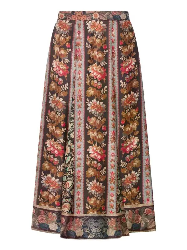 PIERRE-LOUIS MASCIA Floral-print Silk Midi Skirt - Brown