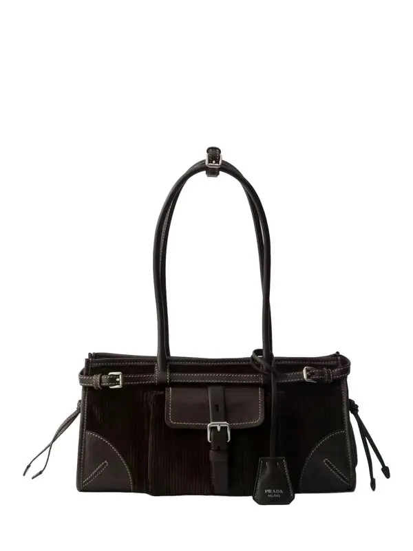 Prada Bonnie Medium Corduroy And Leather Handbag - Brown