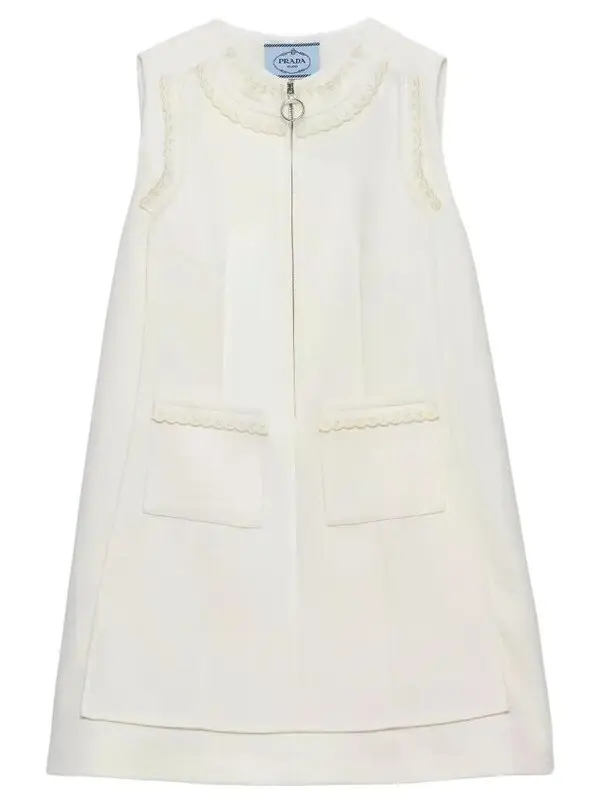 Prada Embroidered Natté-fabric Mini Dress - White