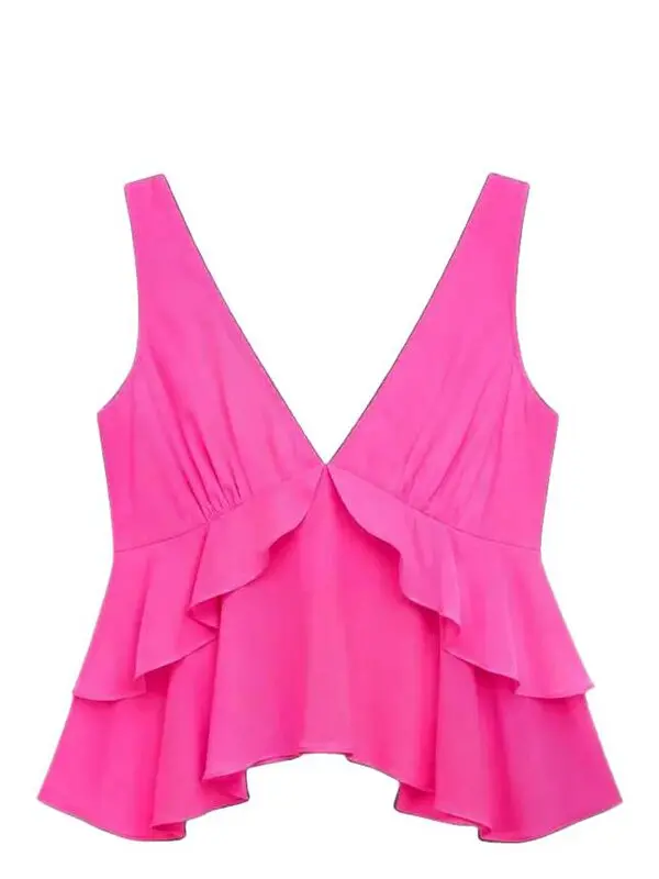 FLEUR DU MAL Ruffled Silk Top - Pink