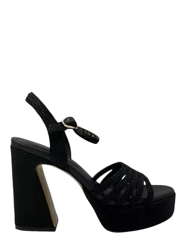 EMANUELLE VEE Giunone Raffia Platform Sandals - Black