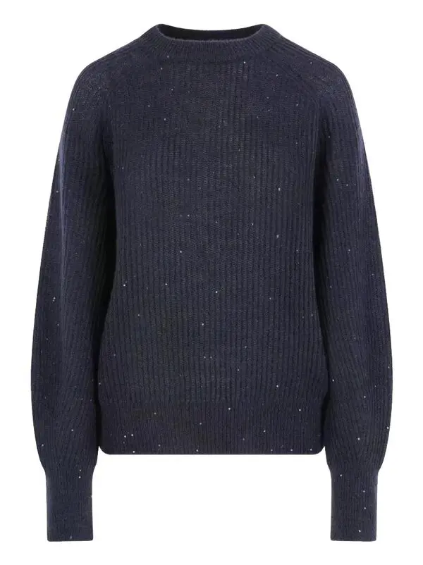 Brunello Cucinelli Sequin-embellished Ribbed-knit Sweater - Blue